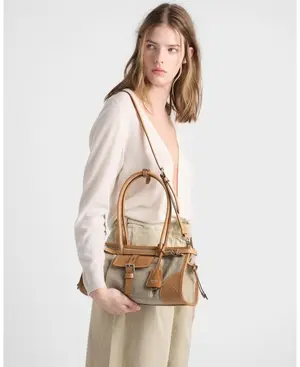 Prada Bonnie Medium Linen And Leather Handbag - Neutral