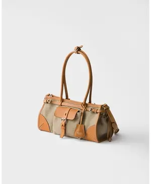 Prada Bonnie Medium Linen And Leather Handbag - Neutral