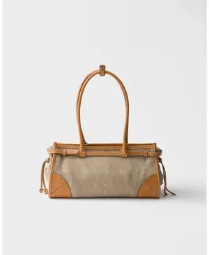 Prada Bonnie Medium Linen And Leather Handbag - Neutral