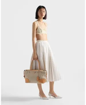 Prada Linen And Leather Tote Bag - Neutral