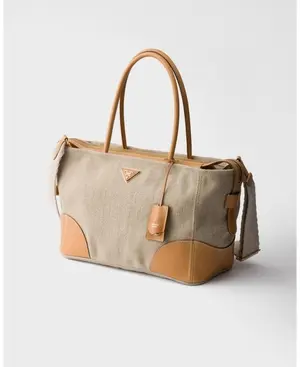 Prada Linen And Leather Tote Bag - Neutral