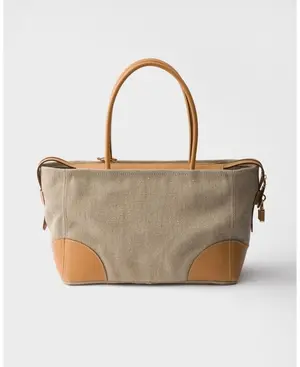 Prada Linen And Leather Tote Bag - Neutral