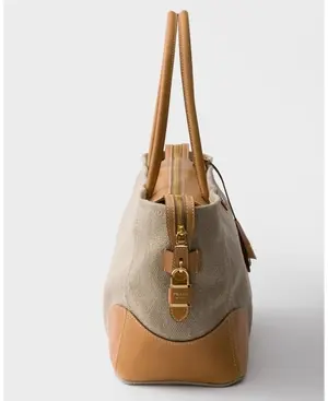 Prada Linen And Leather Tote Bag - Neutral