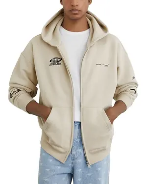 REISS Motorsport Zip Through Logo Sweatshirt - Stone