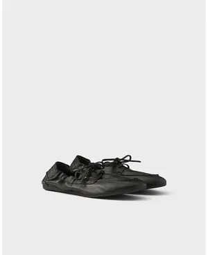 Prada Shuffle Antiqued Leather Boat Shoes - Black