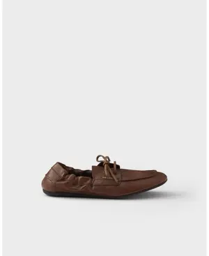Prada Shuffle Antiqued Leather Boat Shoes - Brown