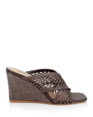 Badgley Mischka Raffia Wedge Sandals - Brown