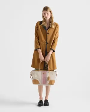 Prada Large Canvas And Leather Shopper - Neutral