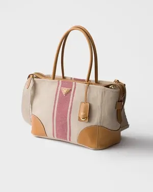 Prada Large Canvas And Leather Shopper - Neutral