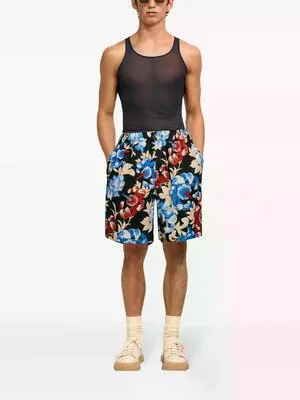 AMI Paris Floral-print Elasticated-waist Shorts