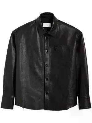 AMI Paris De Coeur Leather Shirt Jacket