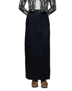 POINT Linen Sheath Skirt - Navy