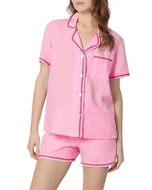 BEDHEAD PAJAMAS Linen Short Sleeve Pajama Set - Pink Lady