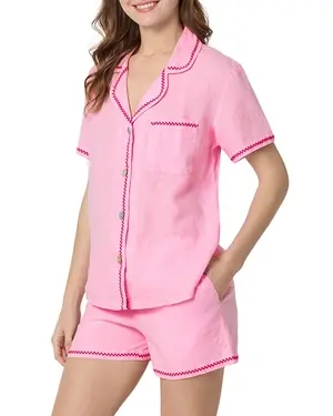 BEDHEAD PAJAMAS Linen Short Sleeve Pajama Set - Pink Lady