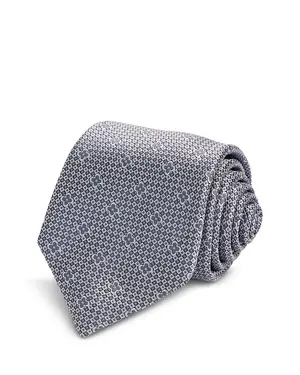 David Donahue Silk Diamond Floral Neck Tie - Gray