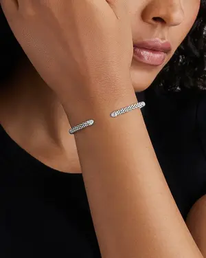 Lagos Sterling Signature Caviar Diamond Bead Cuff Bracelet
