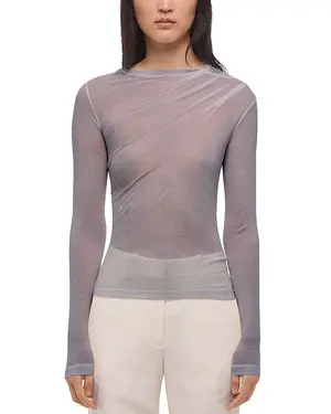 Helmut Lang Sheer Twist Long Sleeve Top - Dark Grey