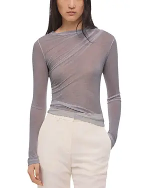 Helmut Lang Sheer Twist Long Sleeve Top - Dark Grey