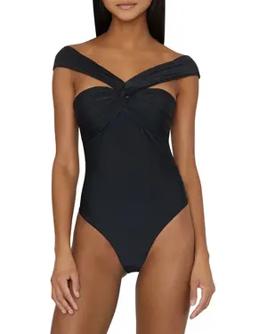 MILLY Draped One Piece Swimsuit - Black