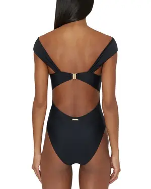 MILLY Draped One Piece Swimsuit - Black