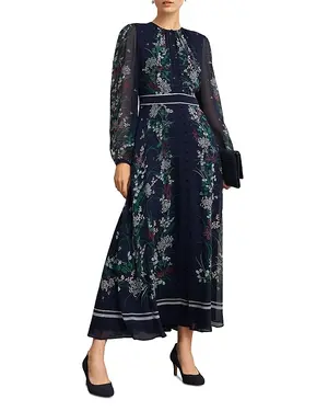 HOBBS LONDON Petite Sia Printed Silk Dress - Midnight Multi