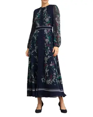 HOBBS LONDON Petite Sia Printed Silk Dress - Midnight Multi