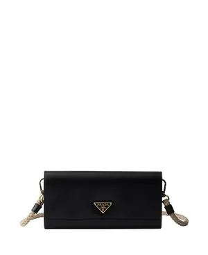 Prada Leather Wallet With Shoulder Strap - Black