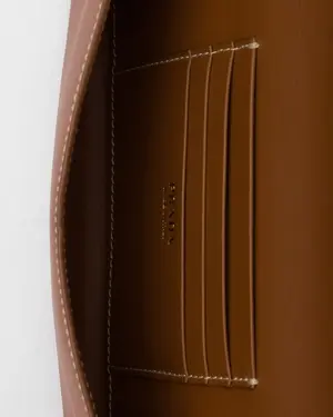 Prada Leather Wallet With Shoulder Strap - Brown