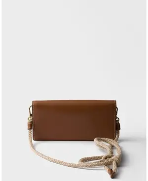 Prada Leather Wallet With Shoulder Strap - Brown