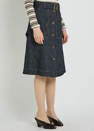 Moncler Belted Stretch Midi Skirt - Denim