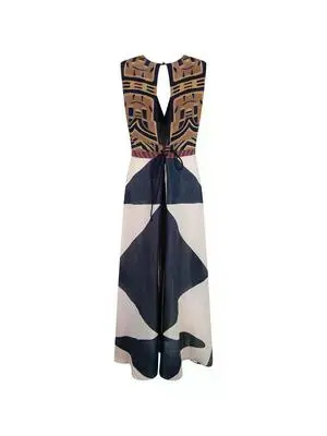 VOLANTIS Ginko Abstract-print Linen Dress - Blue