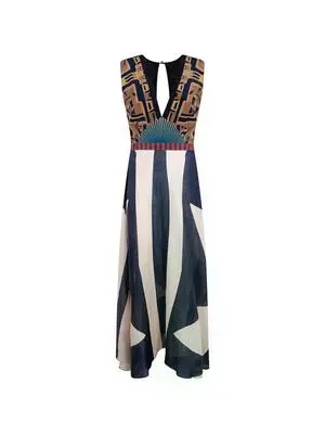 VOLANTIS Ginko Abstract-print Linen Dress - Blue