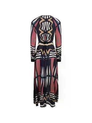 VOLANTIS Illumination Geometric-print Belted Silk Dress - Red