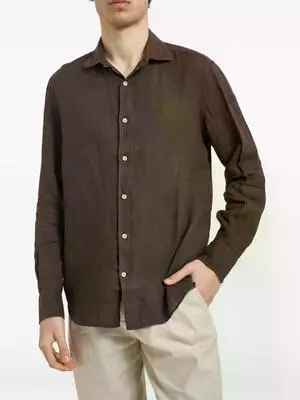MC2 SAINT BARTH Long-sleeve Button-down Linen Shirt - Brown
