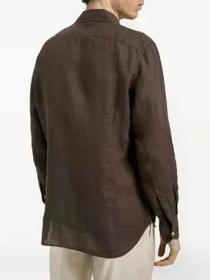MC2 SAINT BARTH Long-sleeve Button-down Linen Shirt - Brown