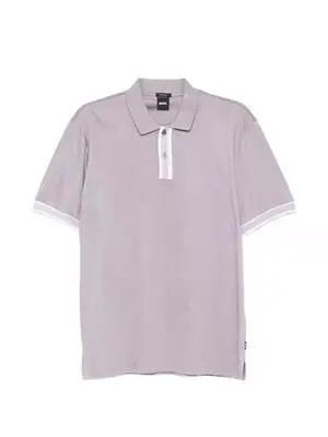 BOSS Striped-trim Polo Shirt In Mercerised Cotton - Purple