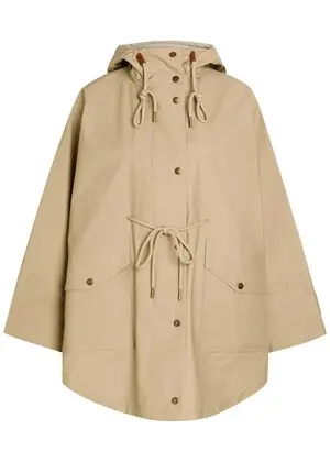 Moncler Cotton-blend Parka Coat With Logo Appliqu - Rust