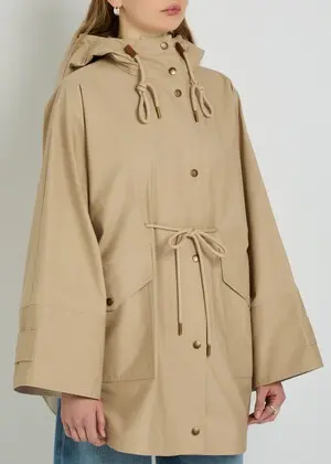 Moncler Cotton-blend Parka Coat With Logo Appliqu - Rust
