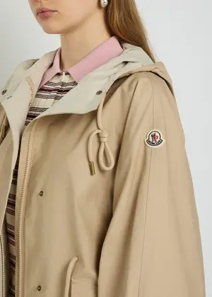 Moncler Cotton-blend Parka Coat With Logo Appliqu - Rust
