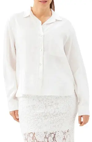 Karen Kane Linen Button-up Shirt - Off White