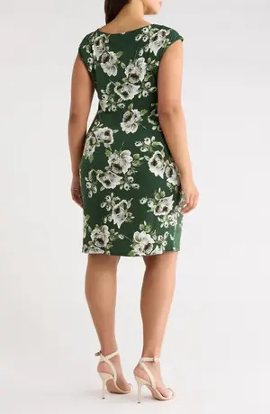 CONNECTED APPAREL Floral Cap Sleeve Faux Wrap Midi Dress