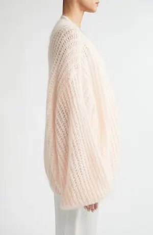 TOTEME Puff Mohair & Wool Blend Open Stitch Cardigan - Bloom