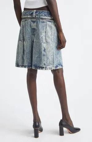 Vaquera Denim Car Wash Pleated Skirt