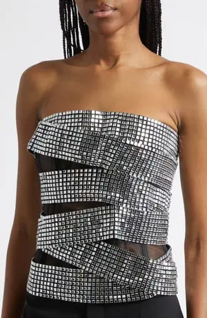 AREA Disco Ball Strapless Top - Black