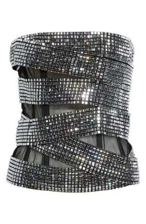 AREA Disco Ball Strapless Top - Black