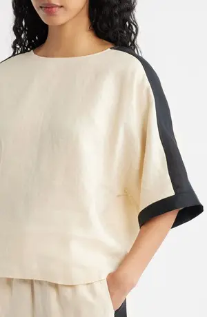 Mango Contrast Detail Linen Top