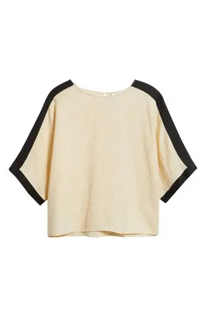 Mango Contrast Detail Linen Top