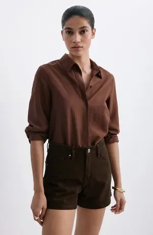 Mango Denim Straight-leg Shorts - Chocolate