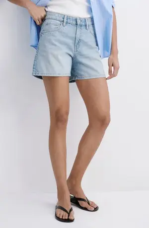 Mango Denim Straight-leg Shorts - Light Blue