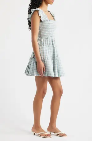 Hill House Home The Nap® Pleated Fit & Flare Minidress - Blue/red Gingham